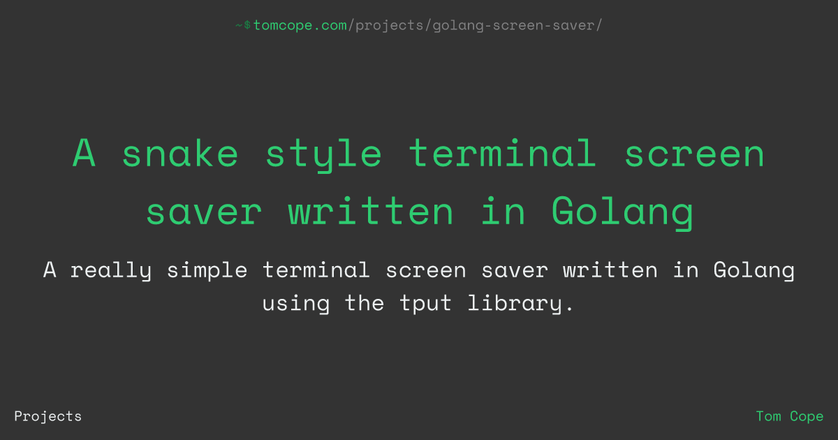 A snake style terminal screen saver written in Golang | Tom Cope